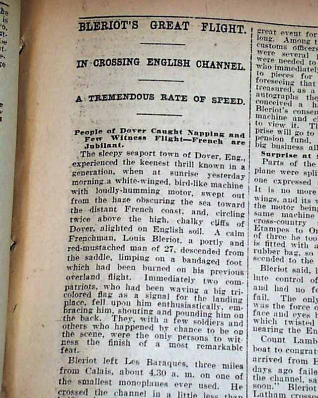 Louis Bleriot English Channel Flight In 1909.... - RareNewspapers.com