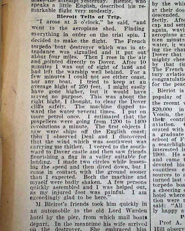 Louis Bleriot English Channel Flight In 1909.... - RareNewspapers.com