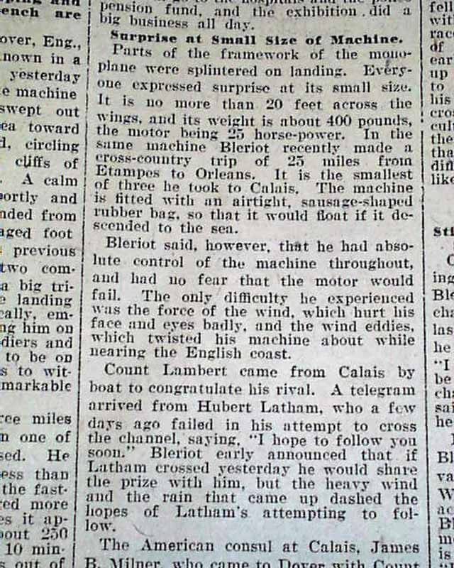 Louis Bleriot English Channel Flight In 1909.... - RareNewspapers.com