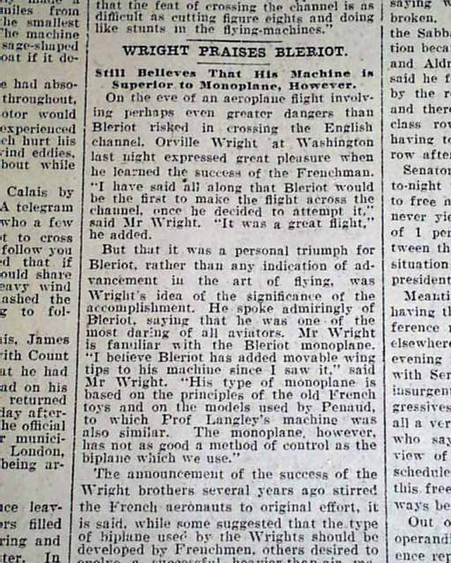 Louis Bleriot English Channel Flight In 1909.... - RareNewspapers.com