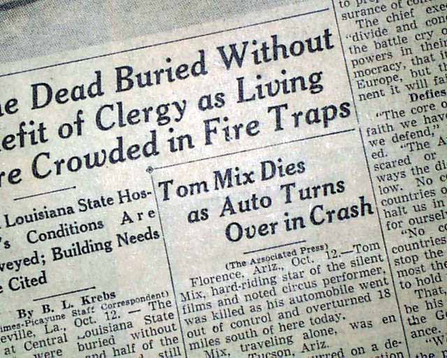 Actor Tom Mix Killed In Auto Accident RareNewspapers Actor Tom Mix Killed In Auto Accident RareNewspapers