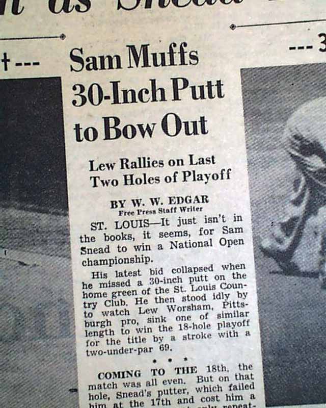 Lew Worsham win 1947 U.S. Open golf championship... - RareNewspapers.com