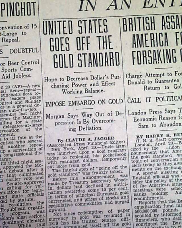 1933 Gold Standard Dropped... - RareNewspapers.com