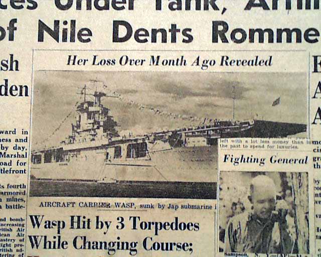 USS Wasp sinking.... WWII Guadalcanal... - RareNewspapers.com