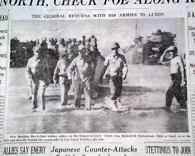 General Douglas MacArthur Returns With Army... - RareNewspapers.com