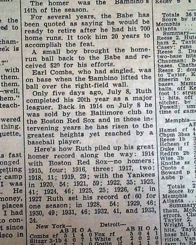 Babe Ruth 700th home run.... - RareNewspapers.com