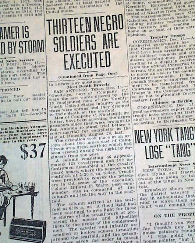 Houston riot of 1917... Negroes hanged... - RareNewspapers.com