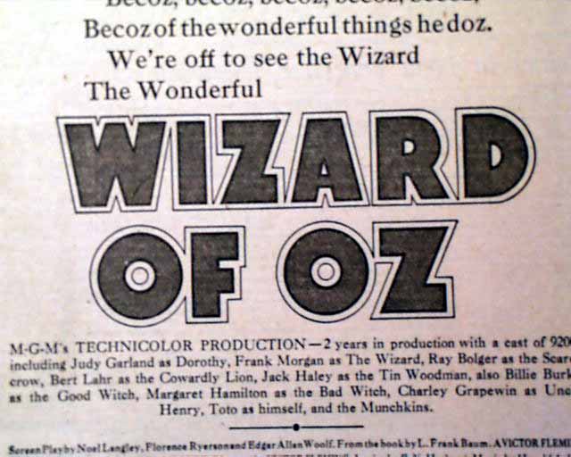 Wizard of Oz debut... opening day... - RareNewspapers.com