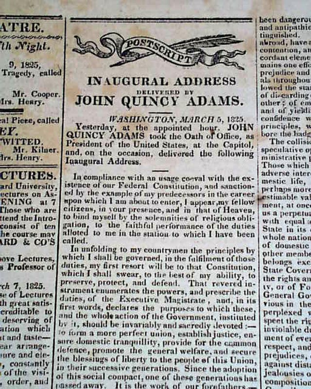 J.Q. Adams' inaugural address, and more... - RareNewspapers.com