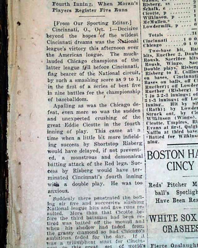 The complete 1919 World Series... Series of the "Black Sox" scandal ...