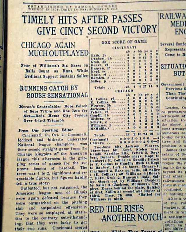 The complete 1919 World Series... Series of the "Black Sox" scandal ...