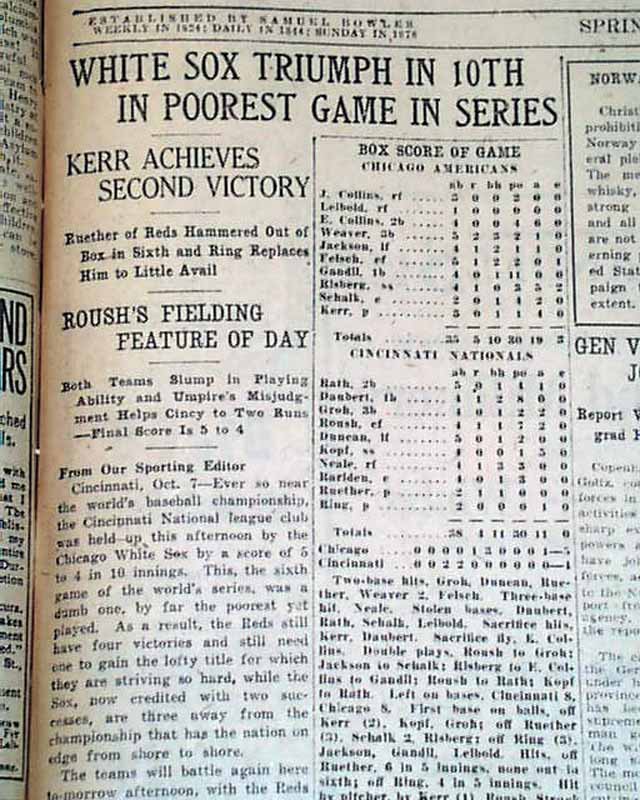 The complete 1919 World Series... Series of the "Black Sox" scandal ...