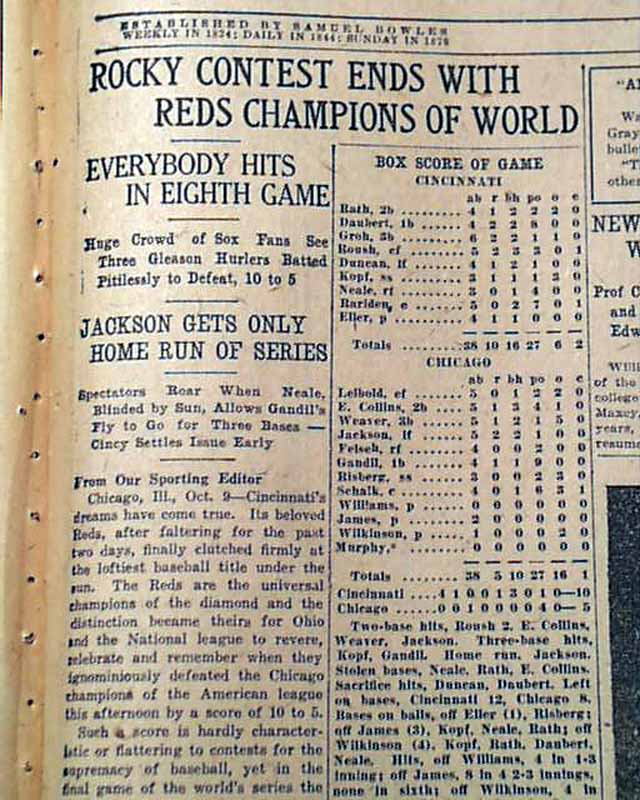The complete 1919 World Series... Series of the "Black Sox" scandal ...