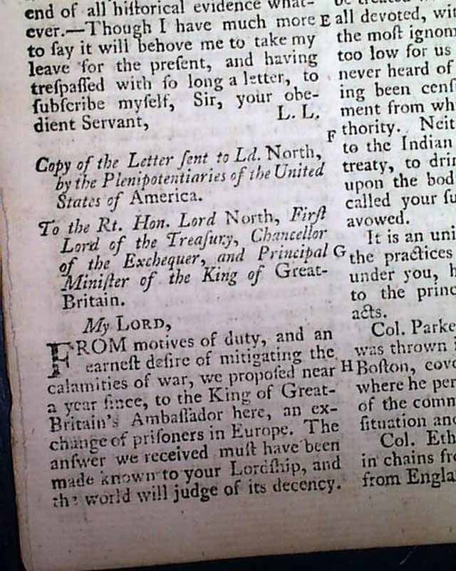 Colonel Ethan Allen... Letter signed by Ben Franklin ...