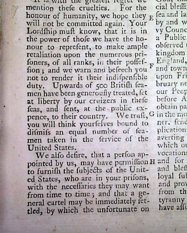 Colonel Ethan Allen... Letter signed by Ben Franklin ...