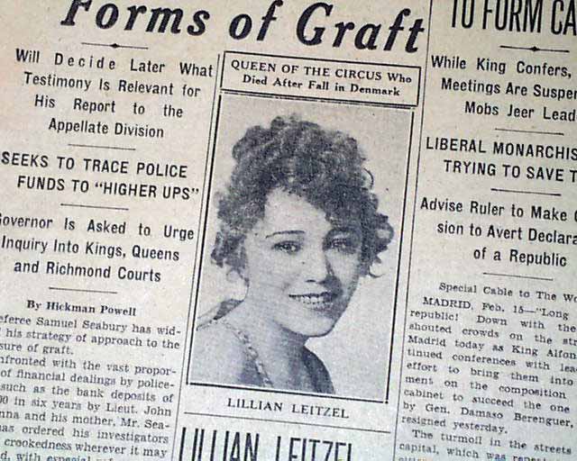 1931 Lillian Leitzel accidental death.... - RareNewspapers.com