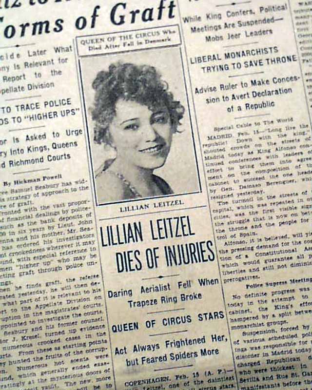 1931 Lillian Leitzel accidental death.... - RareNewspapers.com