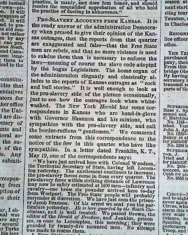 Bleeding Kansas, and the sacking of Lawrence... - RareNewspapers.com