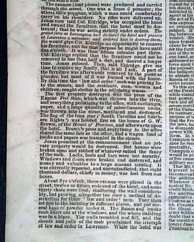 Bleeding Kansas, and the sacking of Lawrence... - RareNewspapers.com
