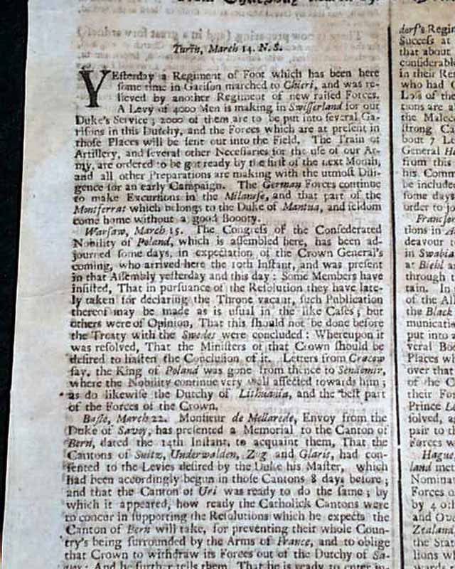 1704 Before REVOLUTIONARY WAR Newspaper 300 Years Old ...