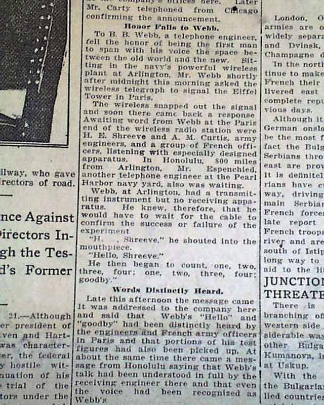 1st transatlantic radiotelephone message... - RareNewspapers.com
