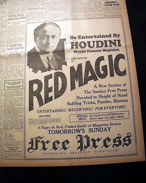 Great Houdini "Red Magic" edition advertisements... - RareNewspapers.com