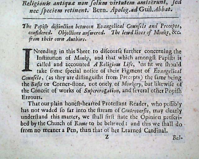 Very RARE 1679 ANTI CATHOLIC Newspaper Protestant News - RareNewspapers.com