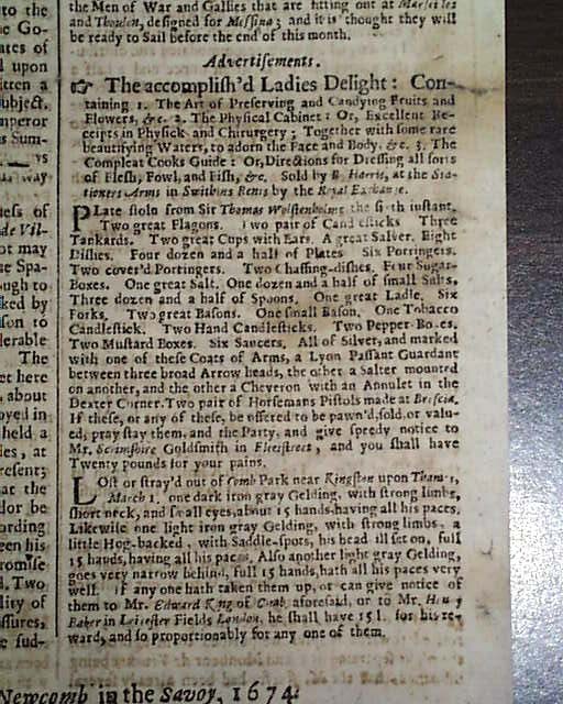 World's Oldest NEWSPAPER 1674 Gazette 316 YEARS OLD... - RareNewspapers.com