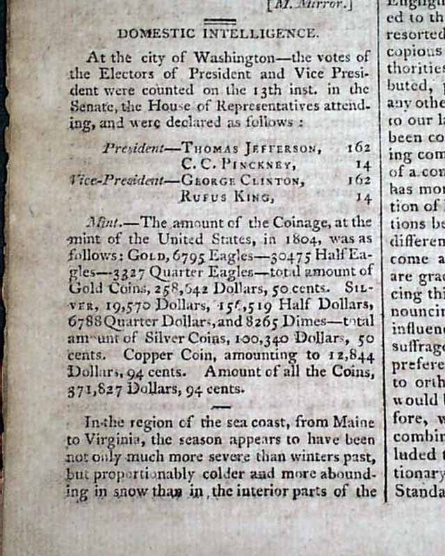 1805 Thomas Jefferson Wins Election In 1805... - RareNewspapers.com