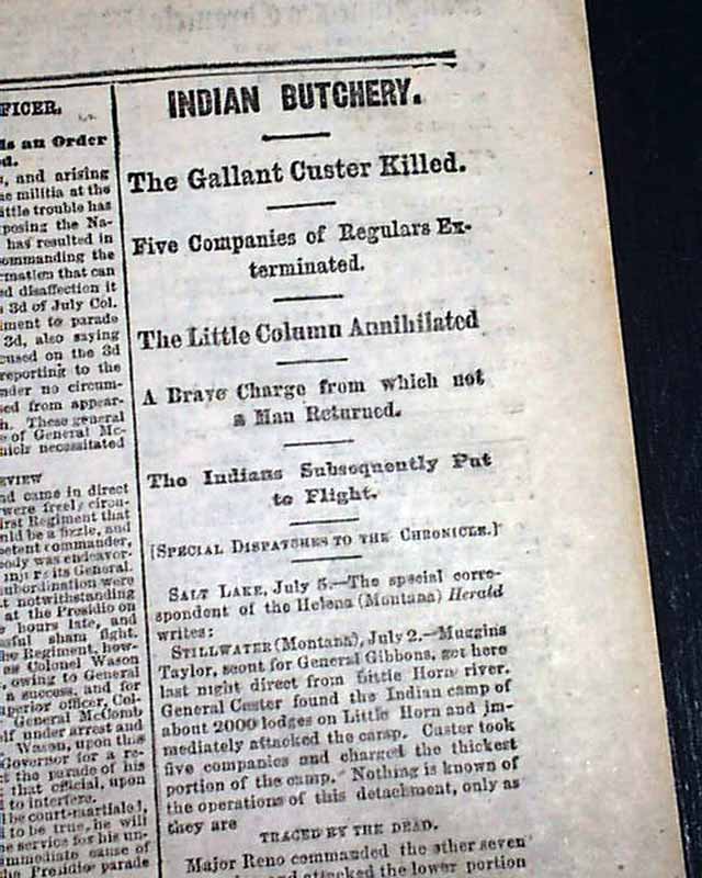 Early report of the Custer Massacre... - RareNewspapers.com