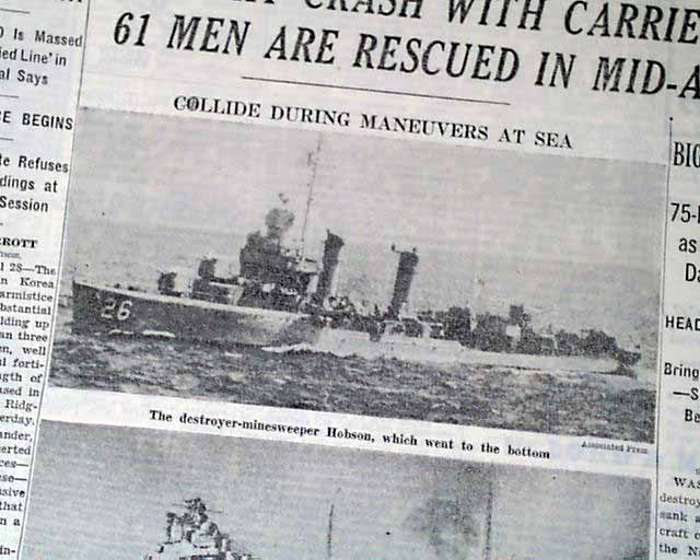 1952 USS Hobson & Wasp disaster.... - RareNewspapers.com