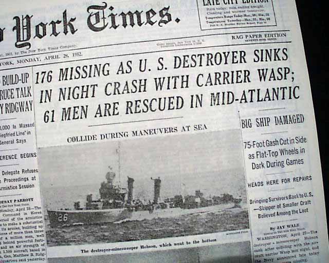 1952 USS Hobson & Wasp disaster.... - RareNewspapers.com
