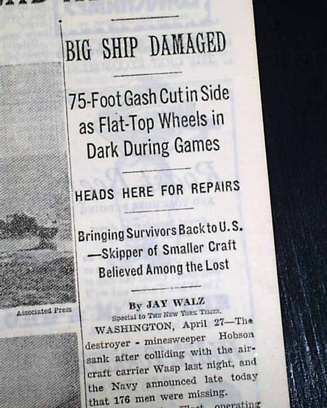 1952 USS Hobson & Wasp disaster.... - RareNewspapers.com