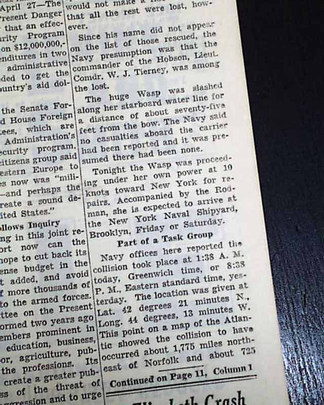 1952 USS Hobson & Wasp disaster.... - RareNewspapers.com