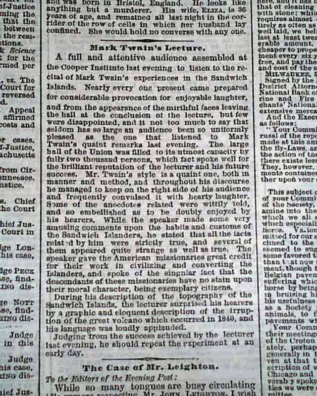 Mark Twain's lecture on Hawaii... - RareNewspapers.com