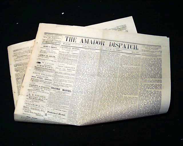 1880 Old West Newspaper From Jackson CA...... - RareNewspapers.com