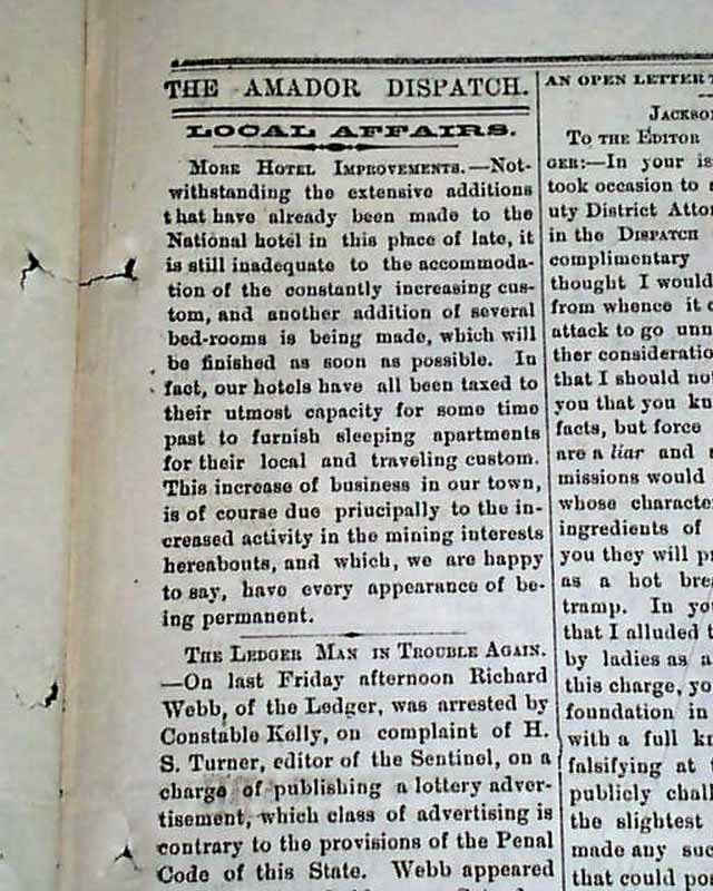 1880 Old West Newspaper From Jackson CA...... - RareNewspapers.com