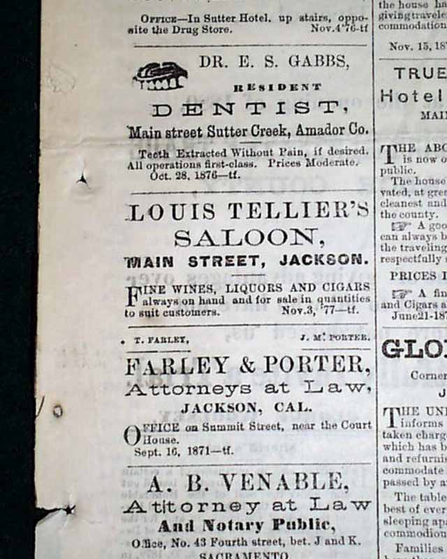 1880 Old West Newspaper From Jackson CA...... - RareNewspapers.com