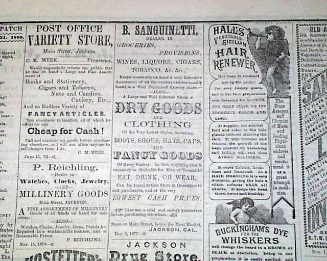 1880 Old West Newspaper From Jackson CA...... - RareNewspapers.com