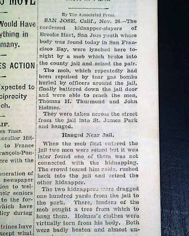 San Jose, California lynchings... Brooke Hart... - RareNewspapers.com