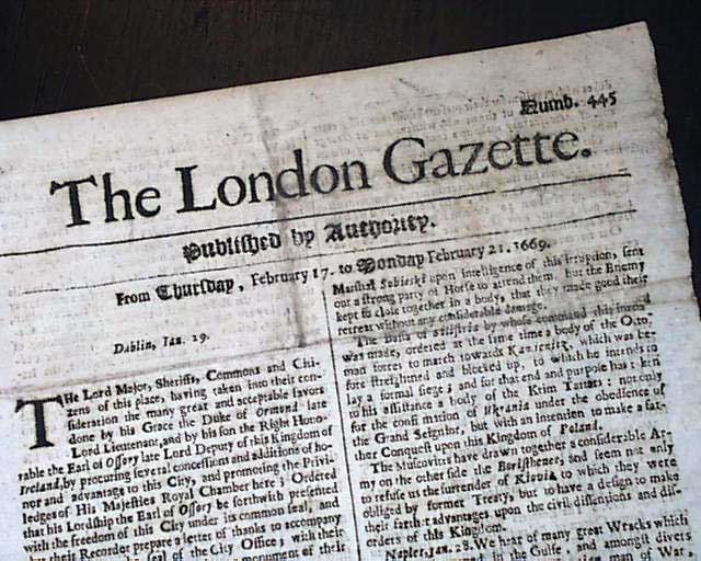 Genuine London Gazette newspaper from 1668... - RareNewspapers.com