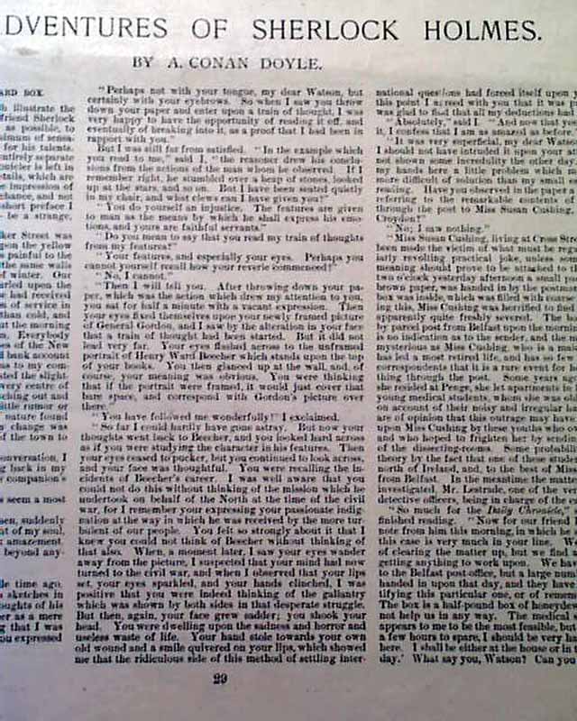 1st American newspaper publication of a Sherlock Holmes story ...
