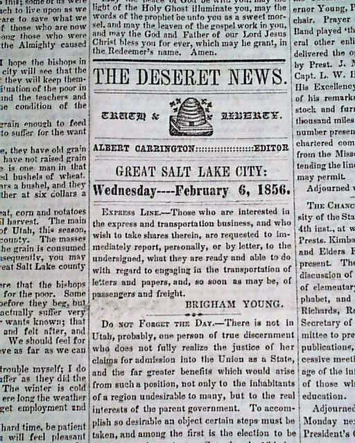 1876 Old West Newspaper From SALT LAKE CITY UT... - RareNewspapers.com