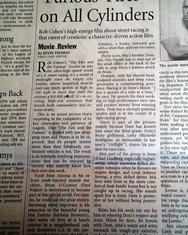 Review & premiere of "The Fast and the Furious", in a Los Angeles ...