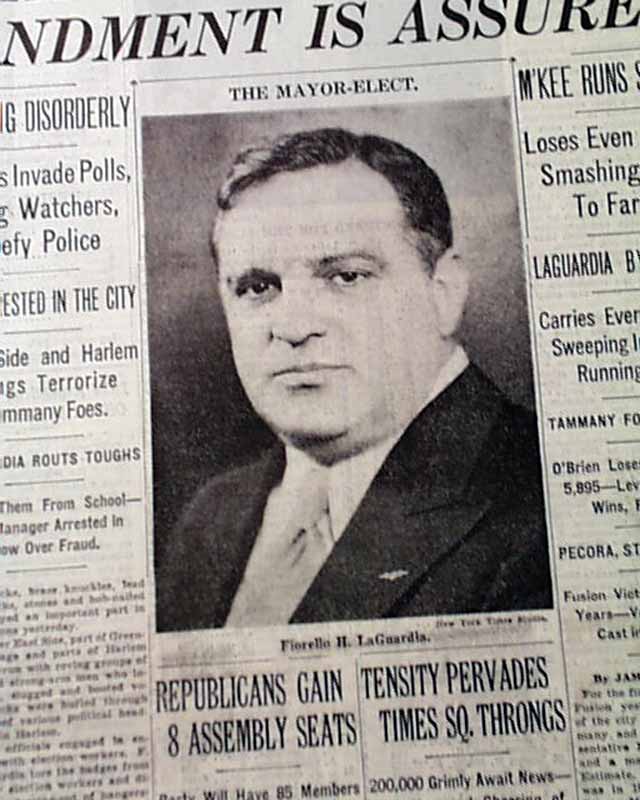 LaGuardia elected mayor of New York City... - RareNewspapers.com