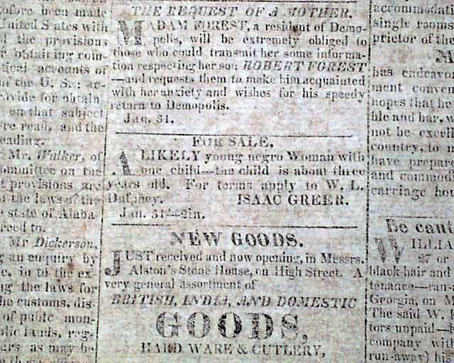 Rare 1820 St. Stephens, Alabama newspaper... - RareNewspapers.com