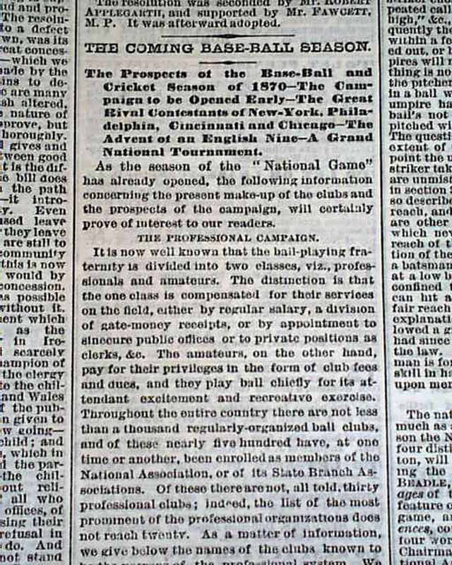 Pre-season report for 1870... Several baseball reports ...