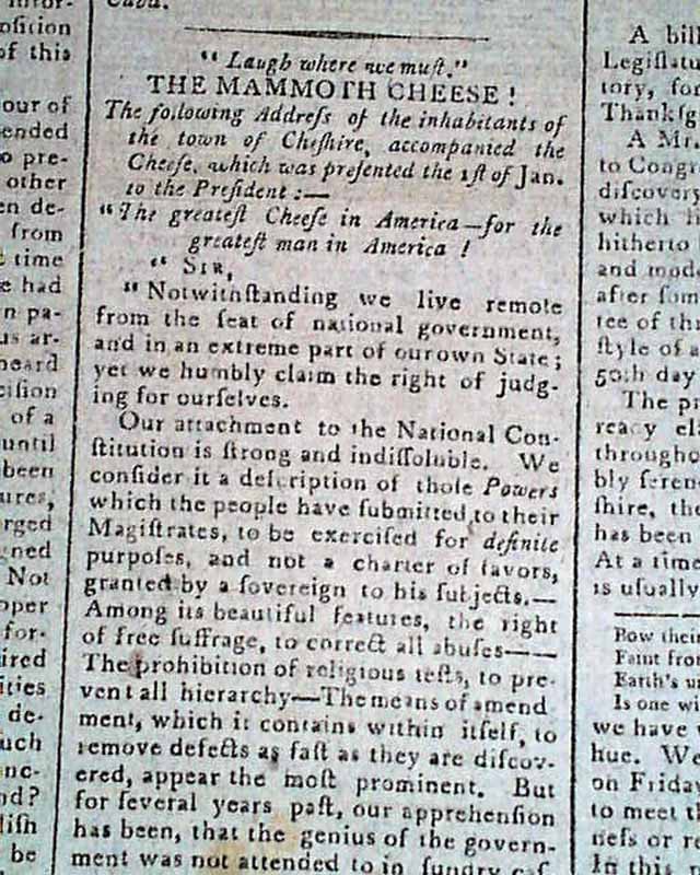The mammoth cheese gift to President Jefferson... - RareNewspapers.com