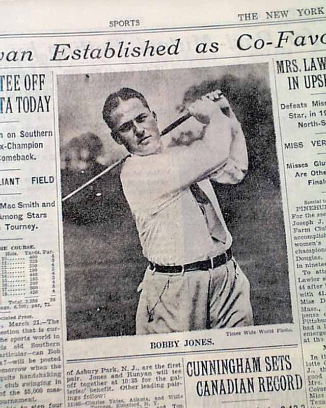 1st Masters Tournament... Bobby Jones... - RareNewspapers.com
