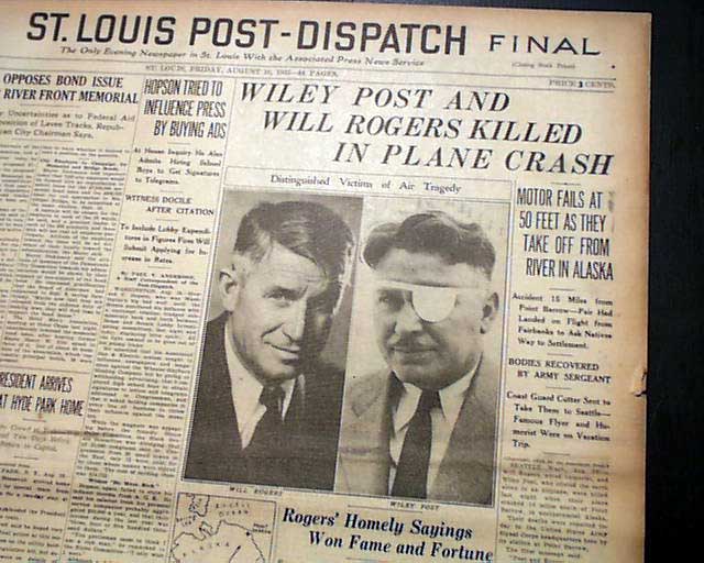 Death of Will Rogers and Wiley Post... - RareNewspapers.com